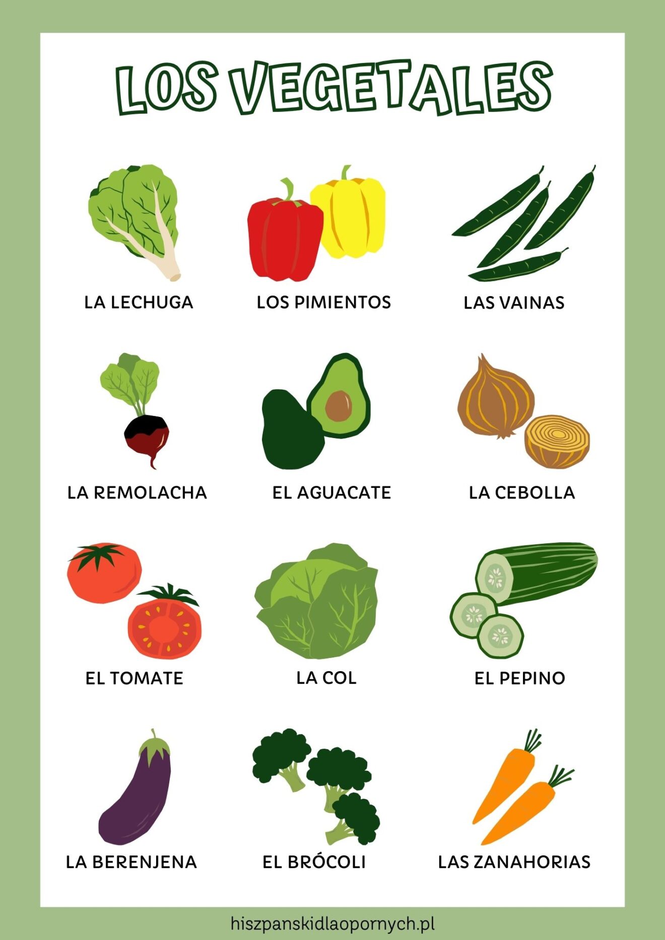 Vocabulario de las verduras (hortalizas) en español » Hiszpański dla ...